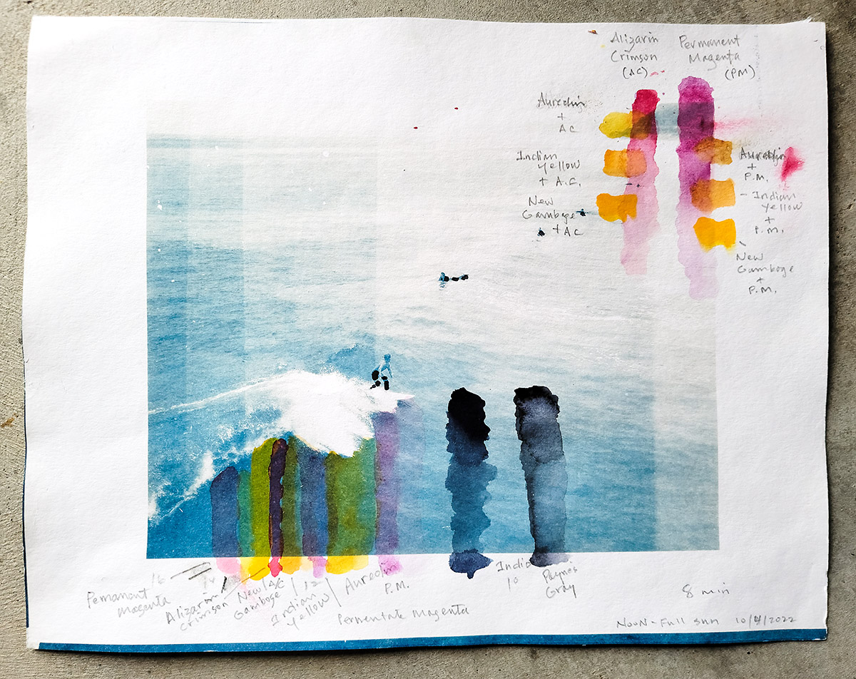 Watercolor paint and pencils over Cyanotype – Singular Images